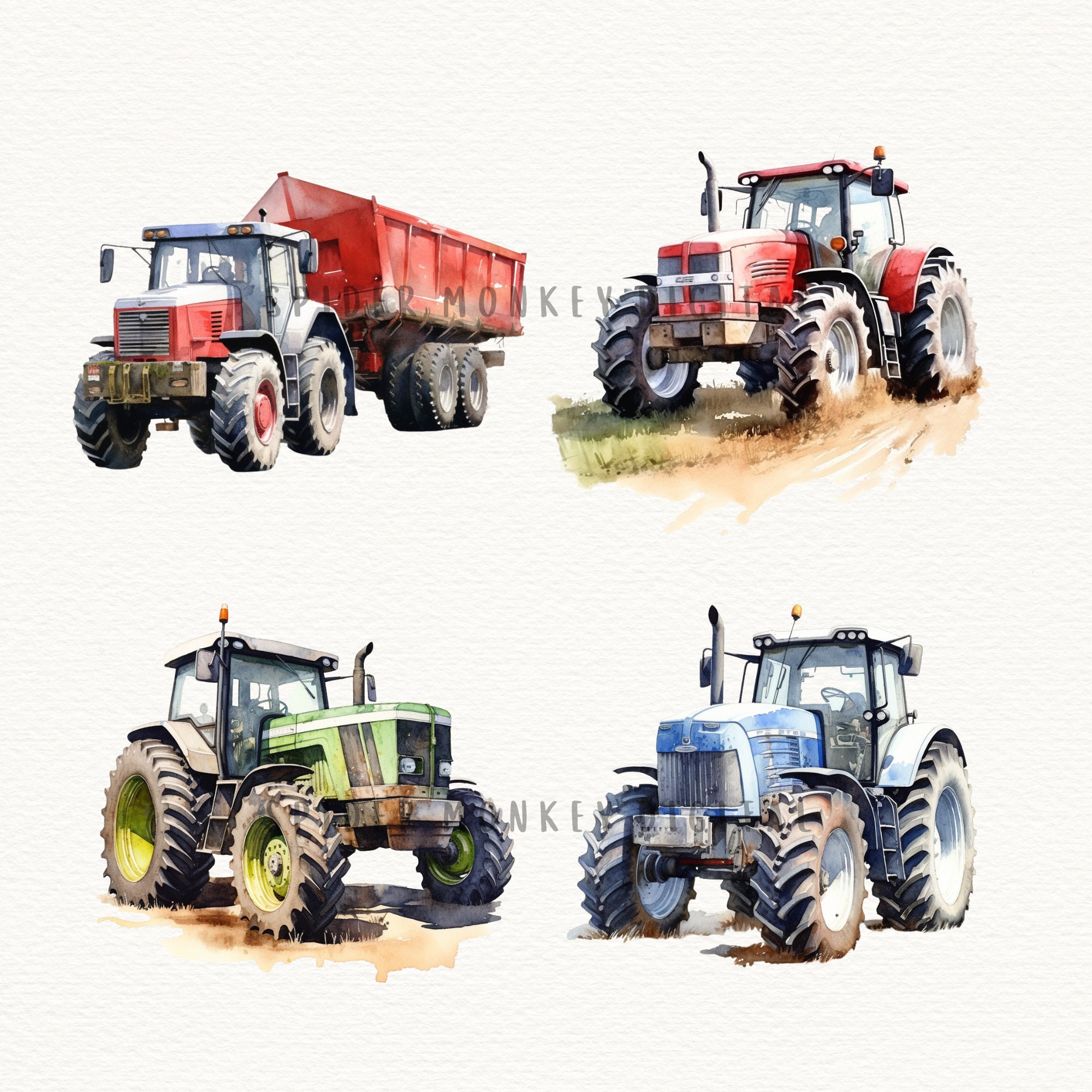 Tractor Watercolour Clipart Farm Tractor Watercolour - Etsy UK