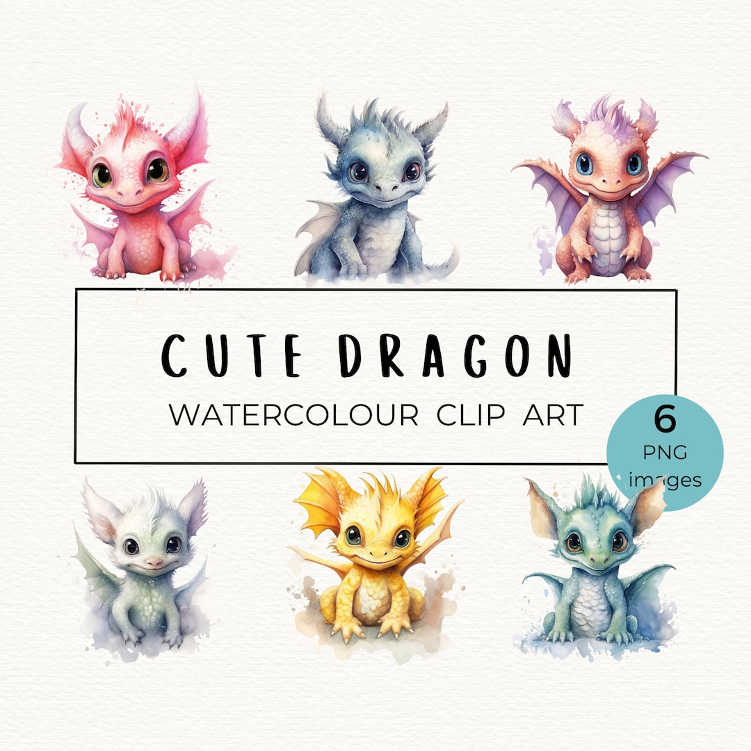 Cute Baby Dragon Watercolor Clipart Bundle Dragon Illustration Fantasy ...
