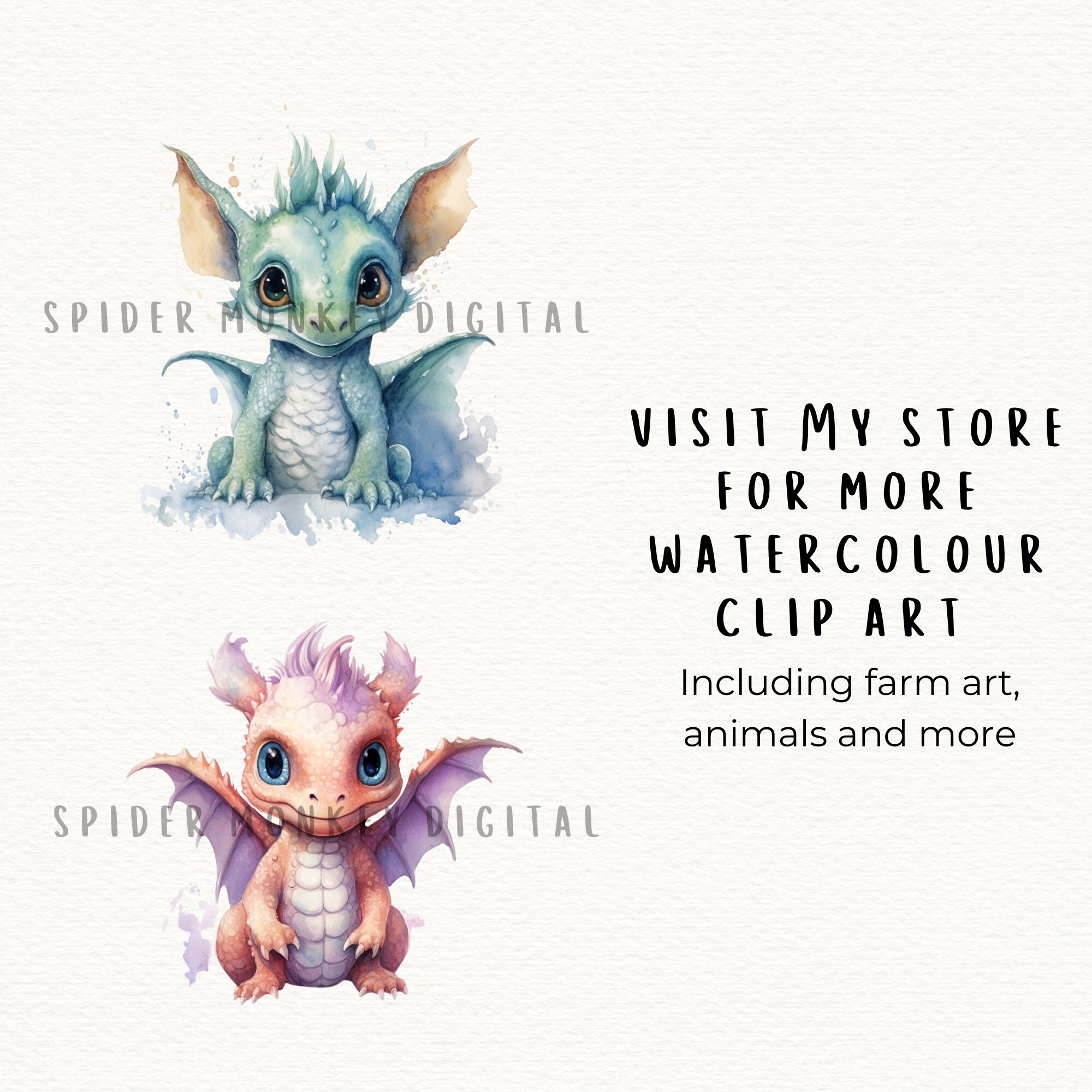 Cute Baby Dragon Watercolor Clipart Bundle Dragon Illustration Fantasy ...