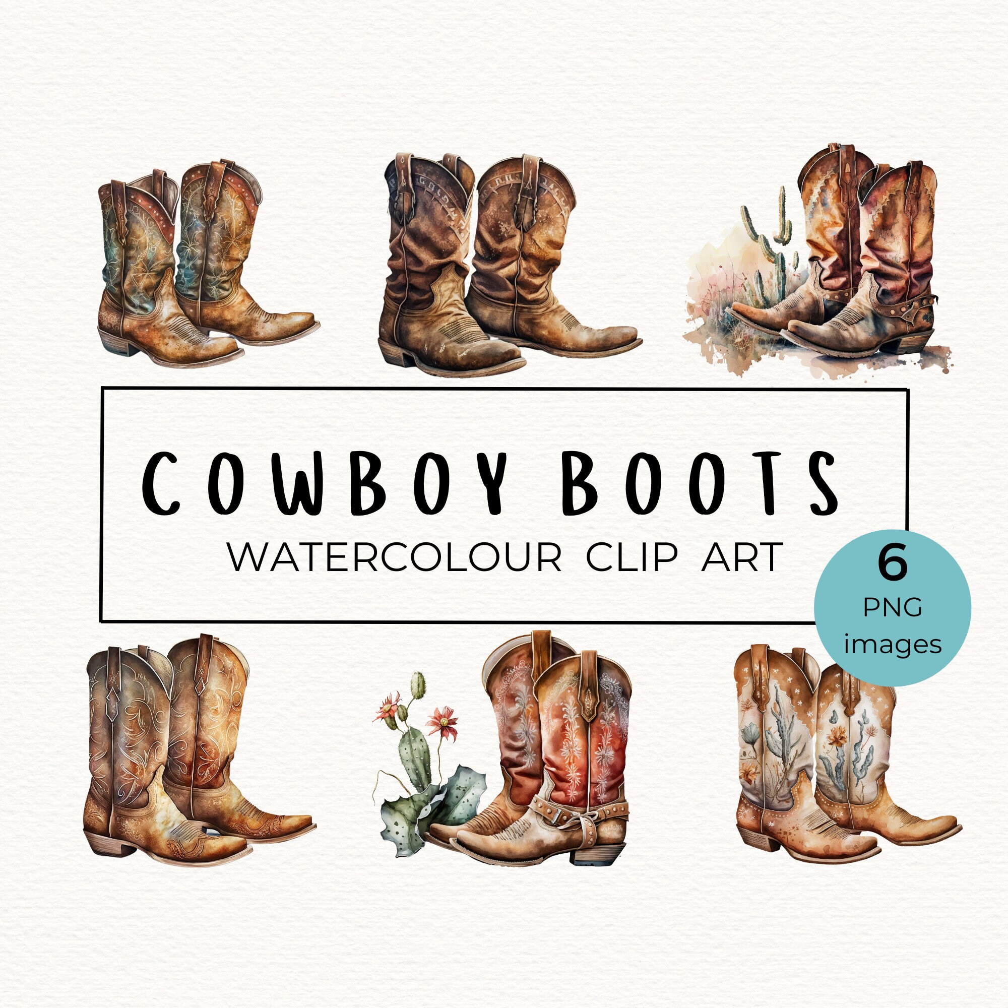 Cowboy Cowgirl Boots Watercolor Clipart Bundle Cowgirl Boots ...