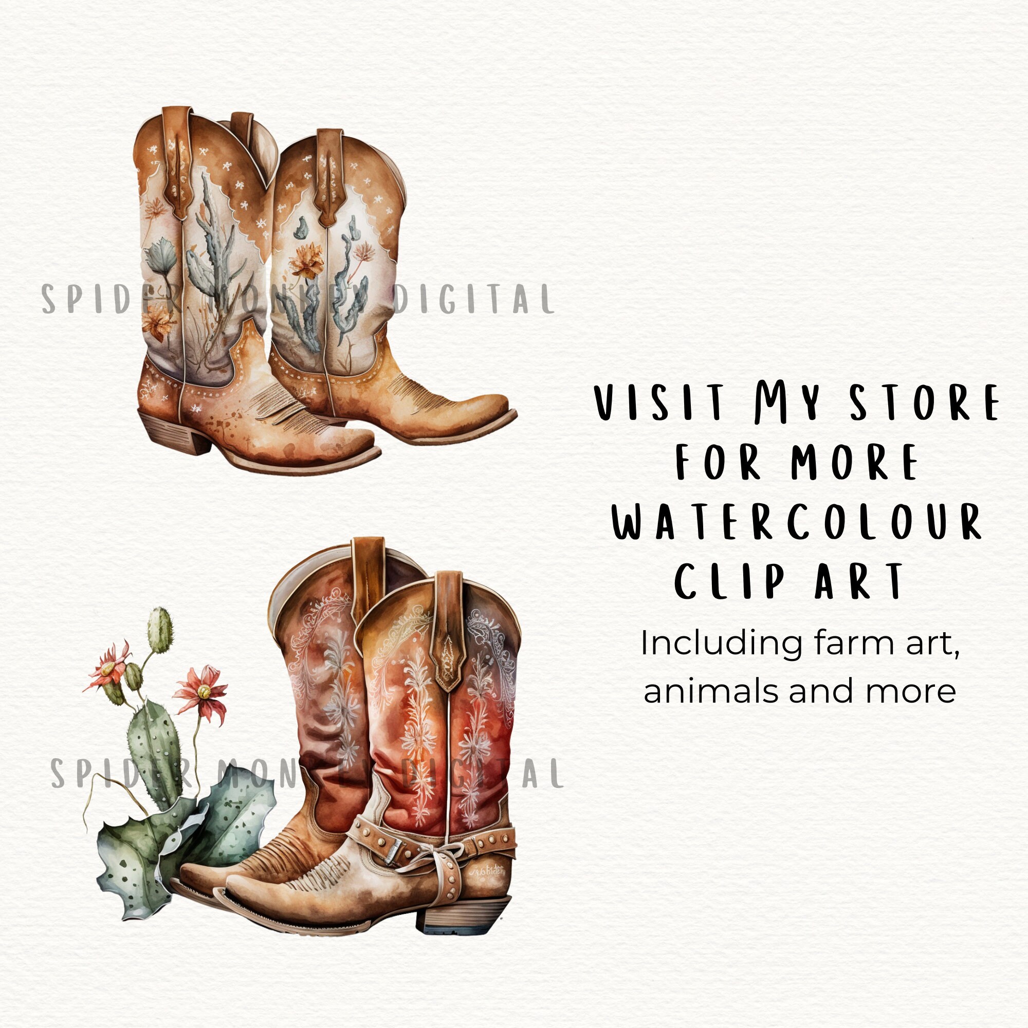 Cowboy Cowgirl Boots Watercolor Clipart Bundle Cowgirl Boots ...