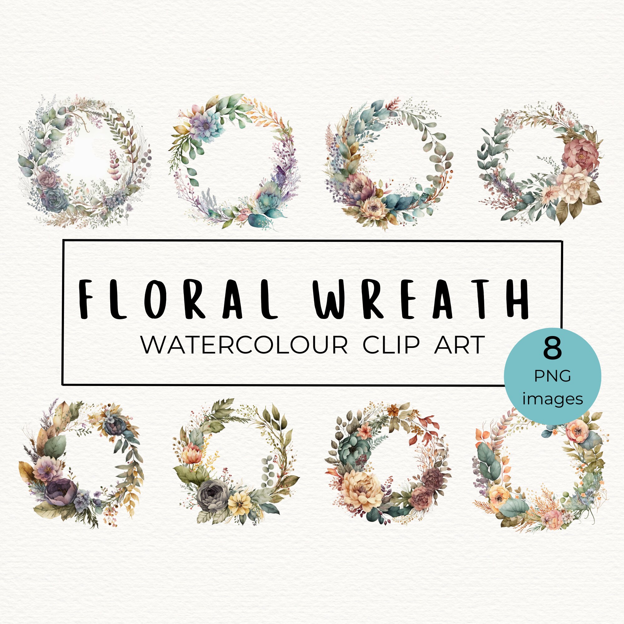 Floral Wreath Watercolor Clipart Bundle Flower Illustration Floral ...