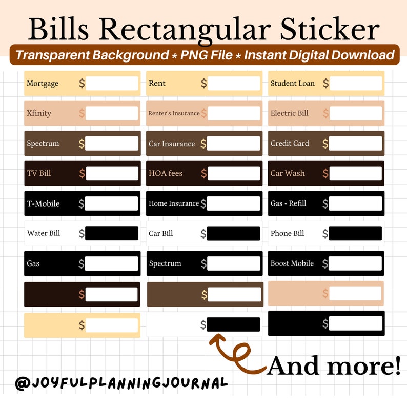 Neutral Bills Due Amount Digital Stickers | Tan, White, Black Sticker ...