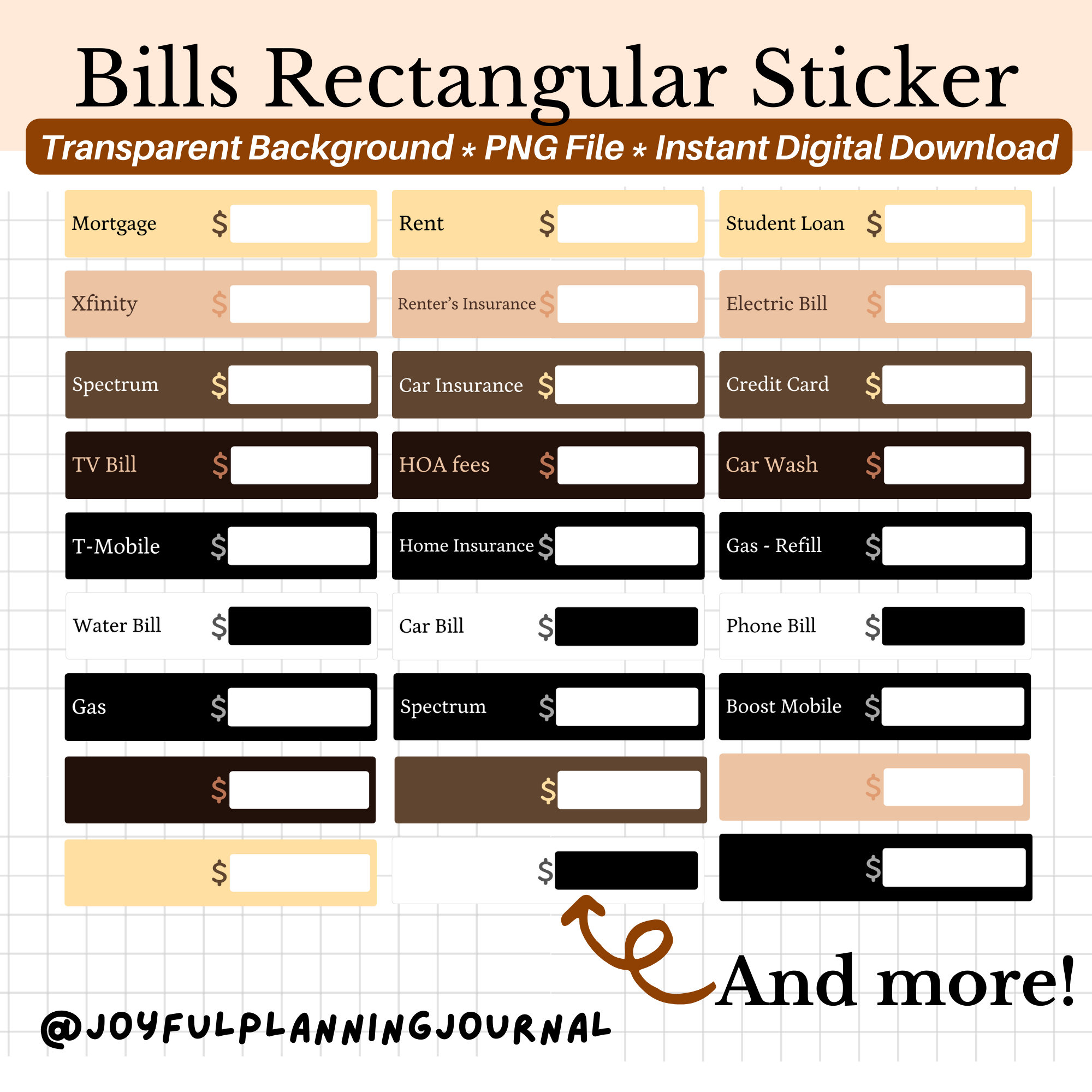 Neutral Bills Due Amount Digital Stickers | Tan, White, Black Sticker ...