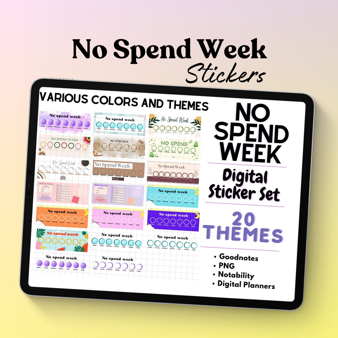 No Spend Week Digital Stickers | Set of 20 Stickers | Finance Goals ...