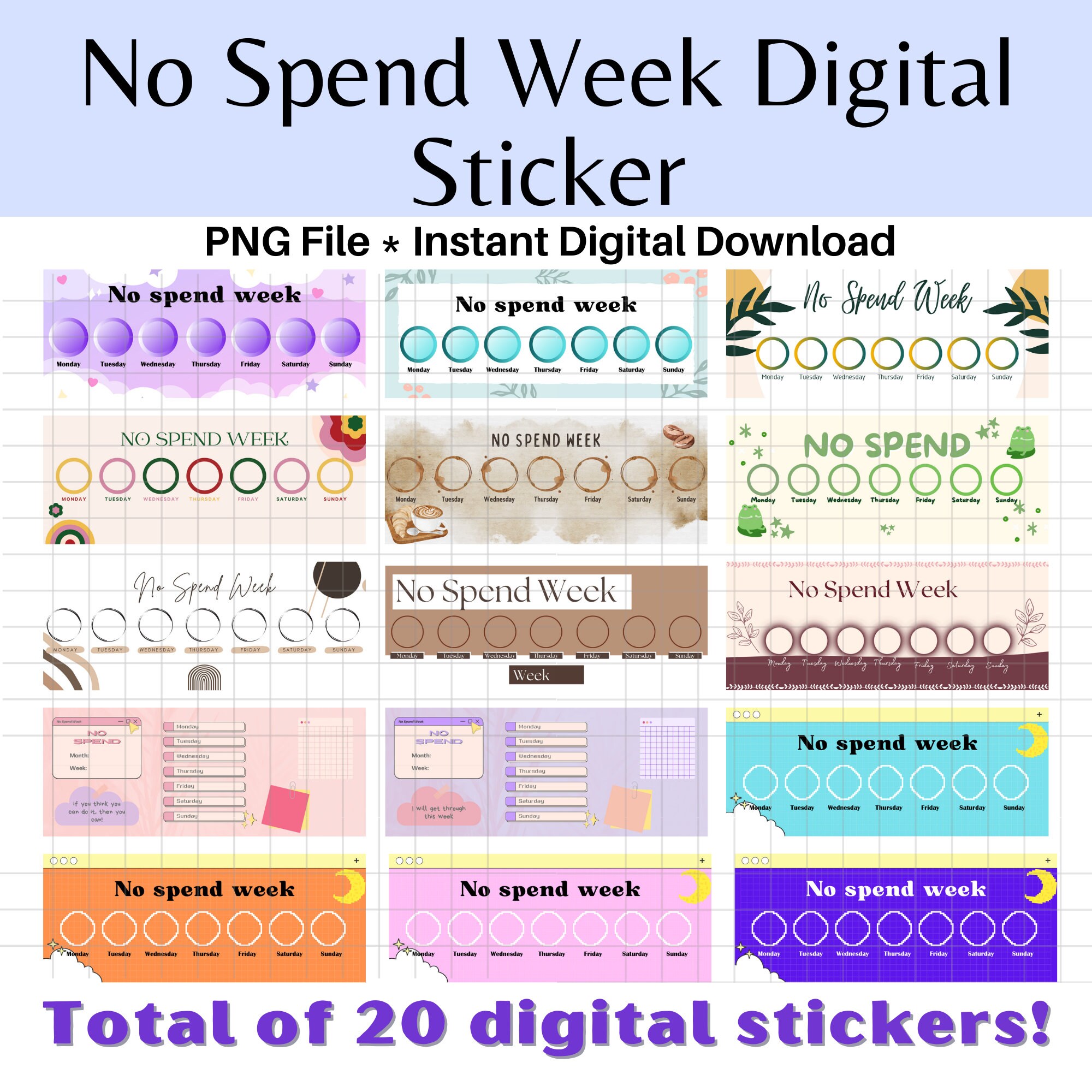 No Spend Week Digital Stickers | Set of 20 Stickers | Finance Goals ...