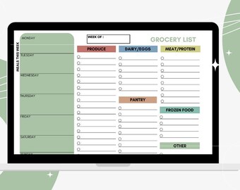 Printable Weekly Meal Planner | Instant Download | Grocery List With ...