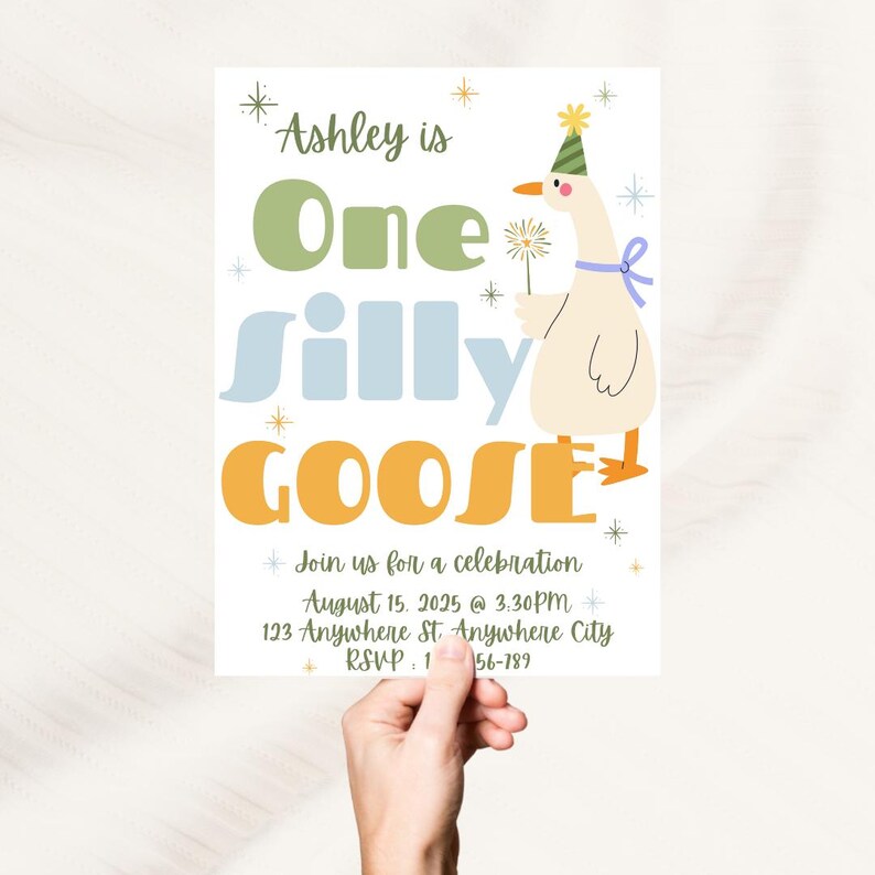 One Silly Goose Birthday Invitation | Editable Canva Template - Etsy