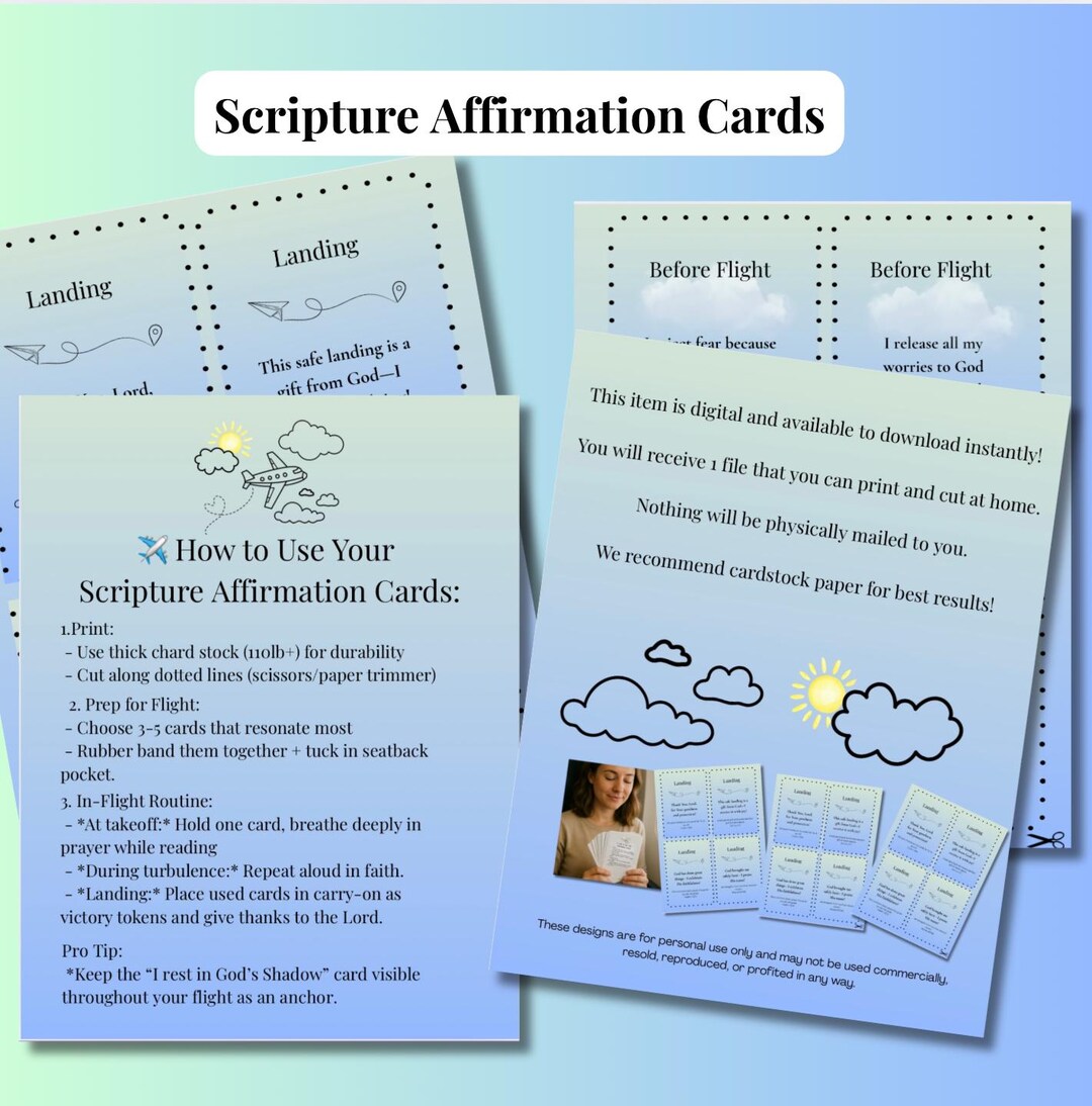 32 Bible Verse Affirmations for Flight Anxiety | Scripture Cards ...
