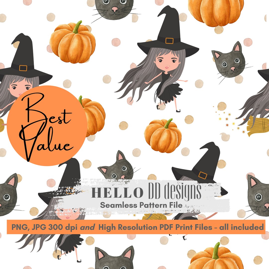 Halloween Seamless PNG, Witchy Trendy Seamless Pattern, Fall Digital ...
