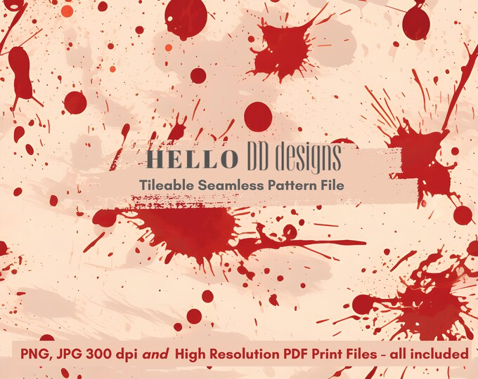 Horror Blood Splatter Pattern, Halloween Seamless Digital Gothic ...