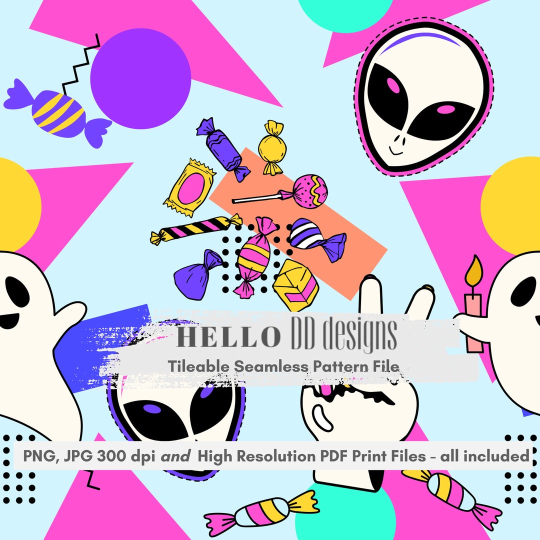 Alien 90s Halloween Seamless Pattern, Ghost Seamless File, Sublimation ...