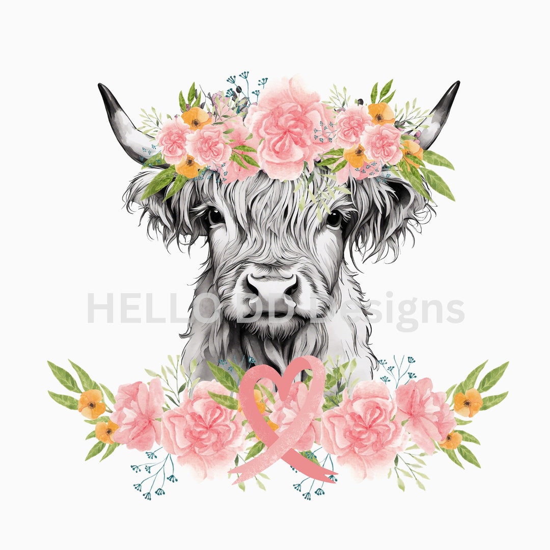 Pink Highland Cow Breast Cancer Design PNG in October We Wear Pink ...