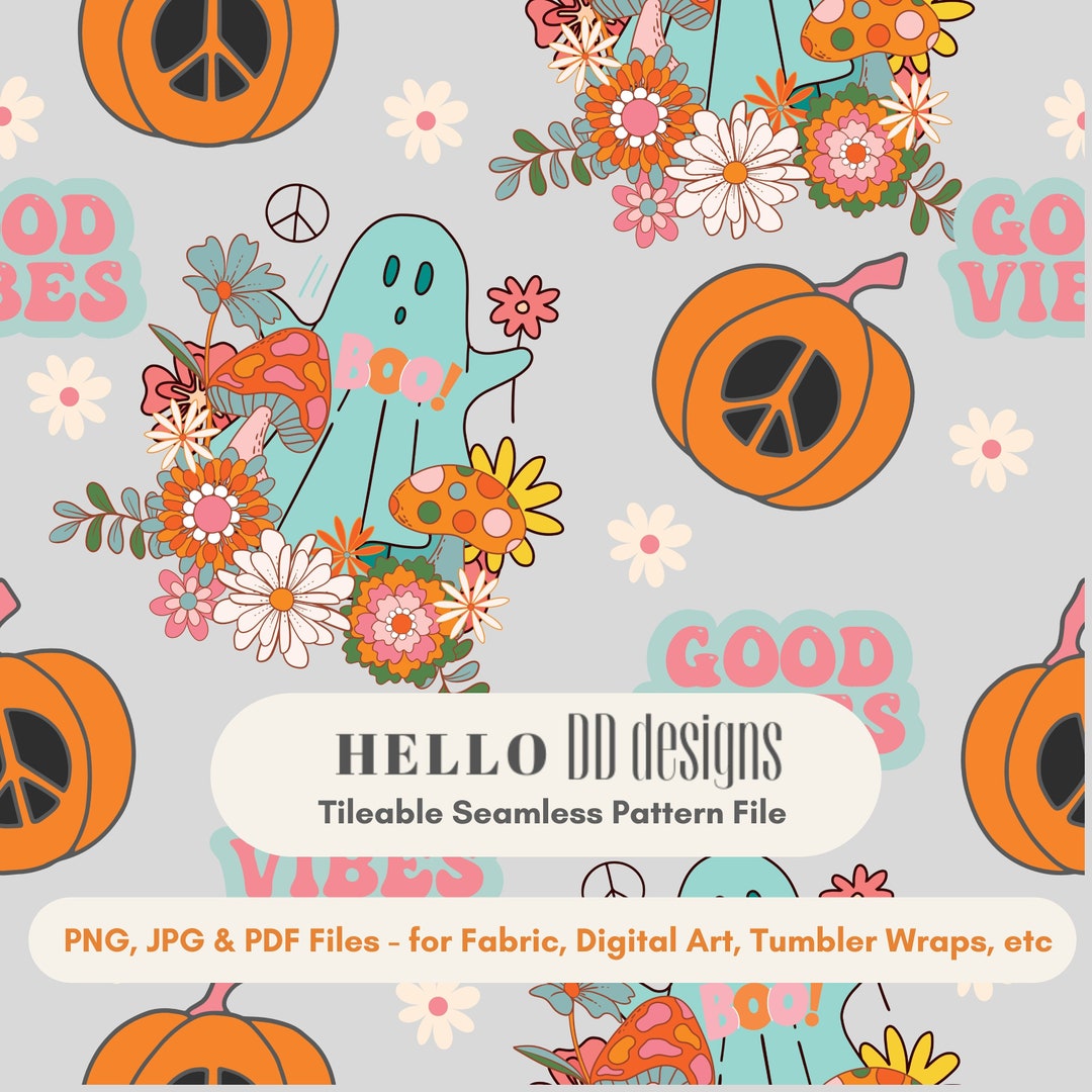 Halloween Seamless Pattern PNG Retro Groovy Ghost Spooky Trendy ...