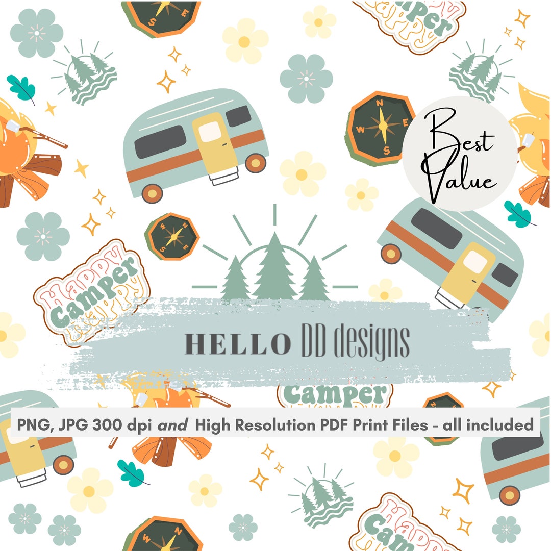 Adventure Seamless File, Camping Digital Paper, Summer Seamless Pattern ...