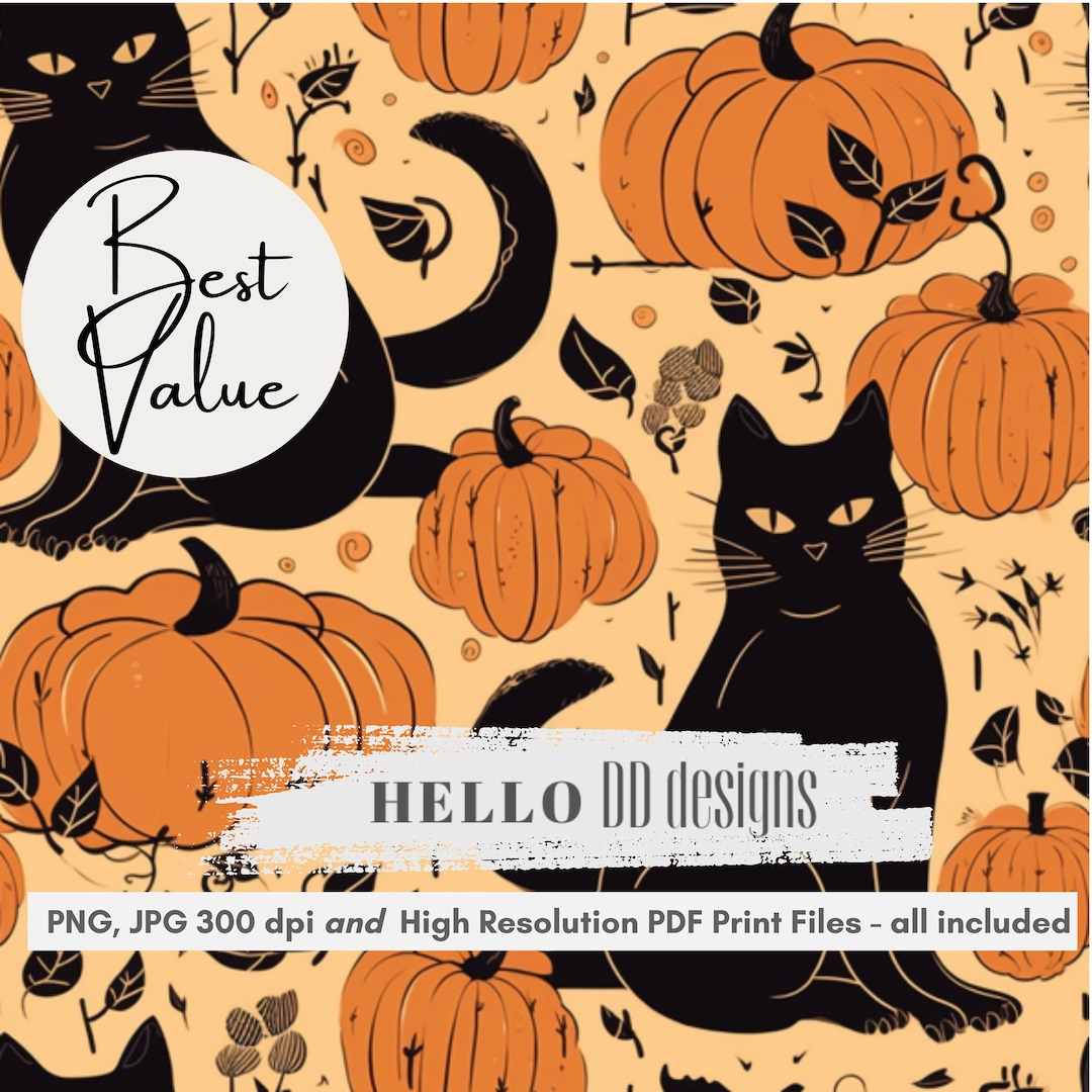 Black Cat Seamless Pattern, Halloween Seamless File, Pumpkin Seamless ...