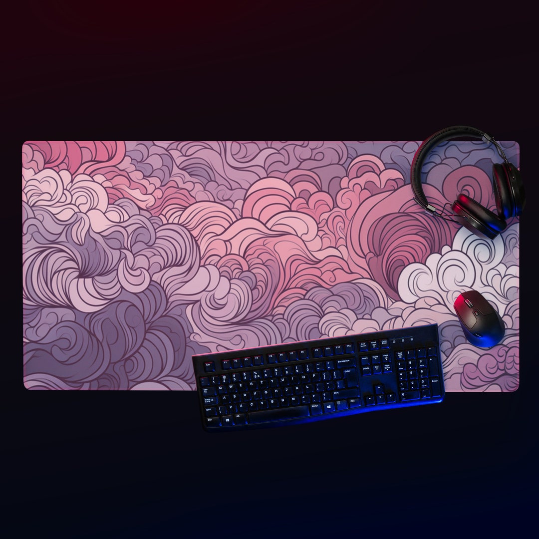 Abstract Cloud Waves Mouse Pad Pastel Pink and Reds Flowers Big Gaming ...