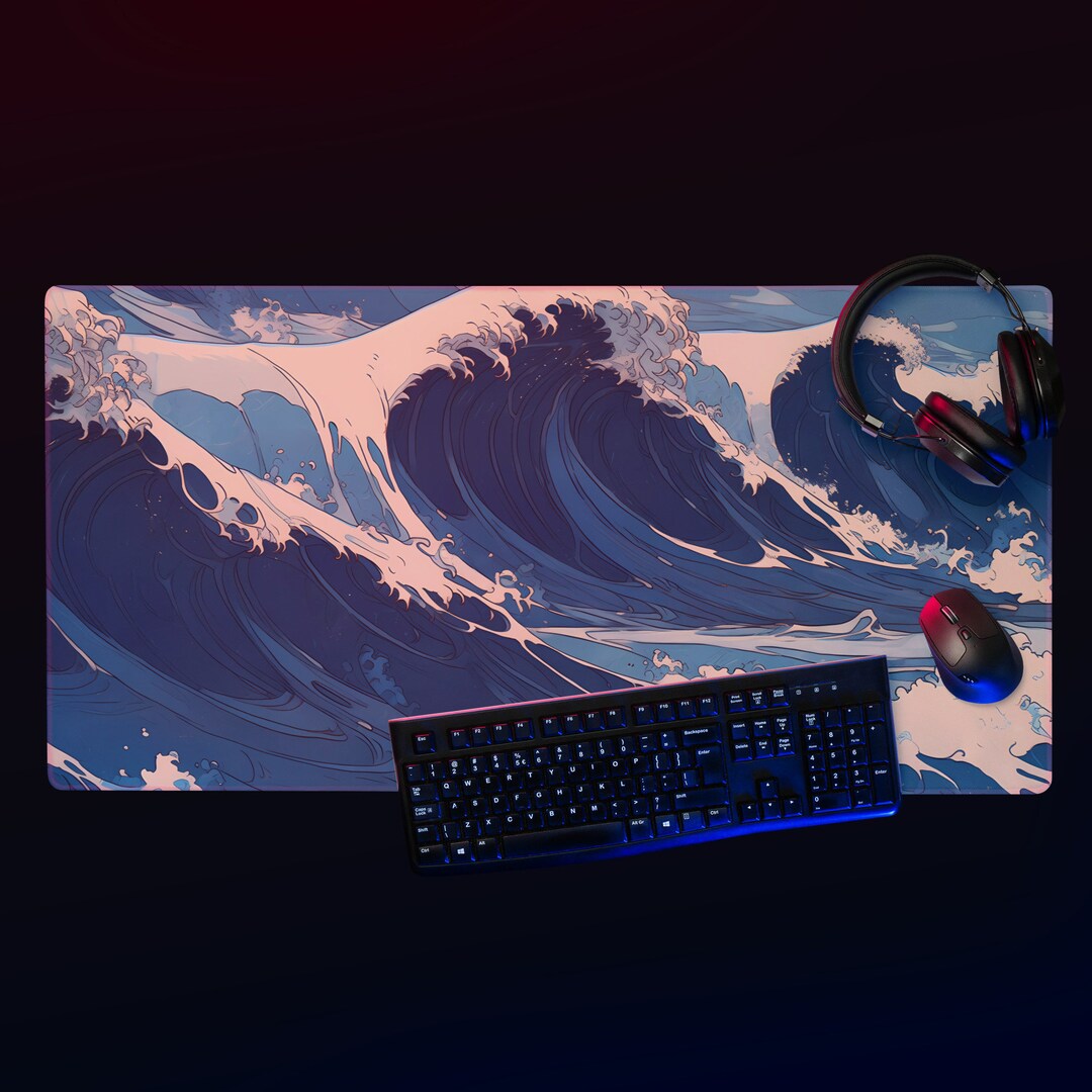 Great Blue Wave Mousepad Anime Aesthetic Blue Waves Big Gaming XXL ...