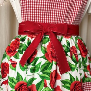 Valentine's Red Roses Vintage Inspired Apron, Red Gingham Bodice, Red ...