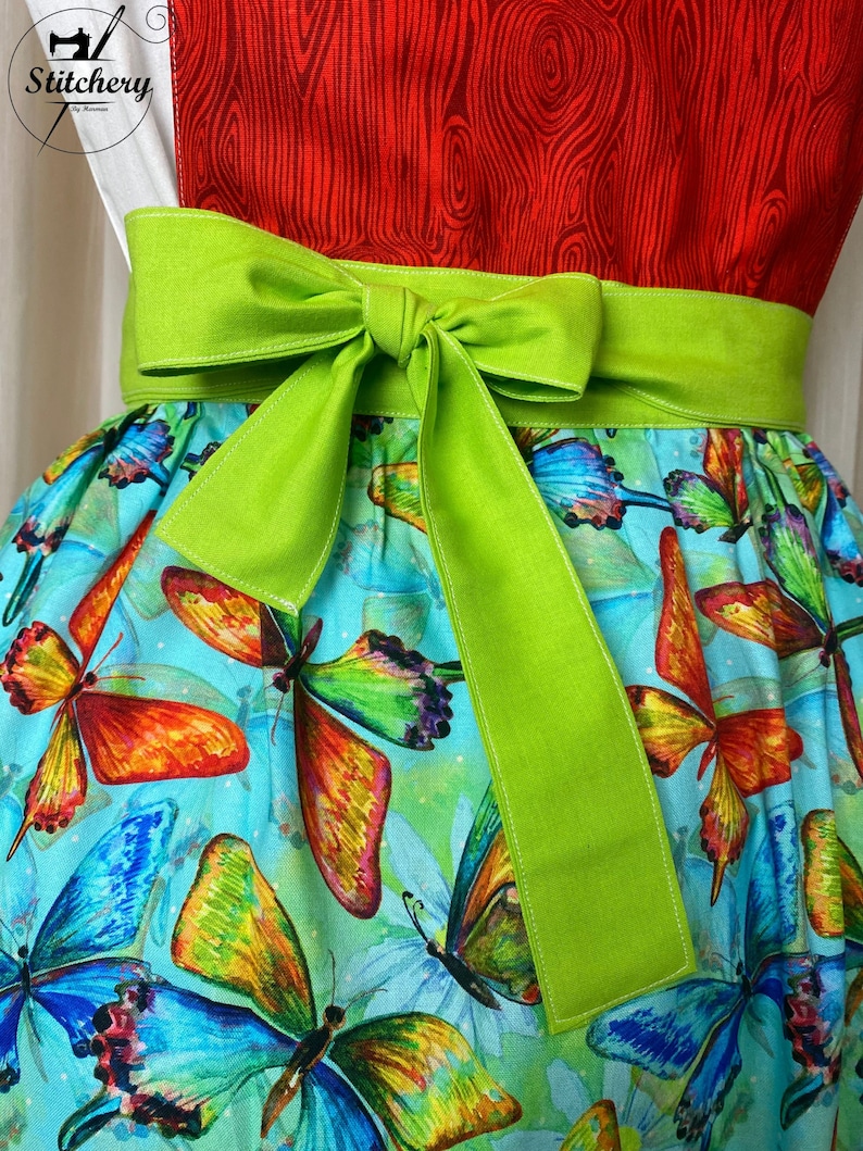 Butterfly Vintage Inspired Apron, Digital Print, Bright Green Straps ...