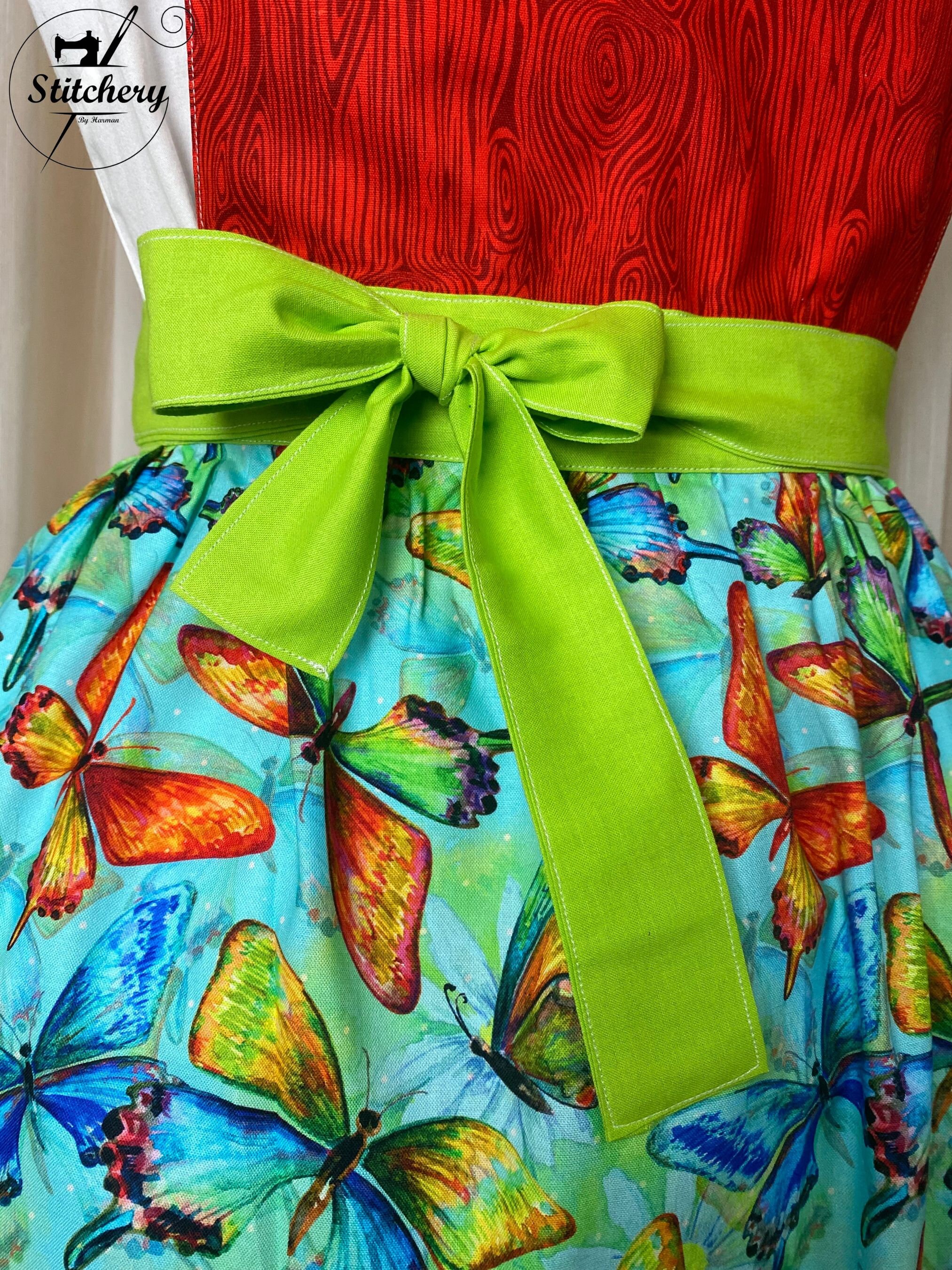 Butterfly Vintage Inspired Apron, Digital Print, Bright Green Straps ...