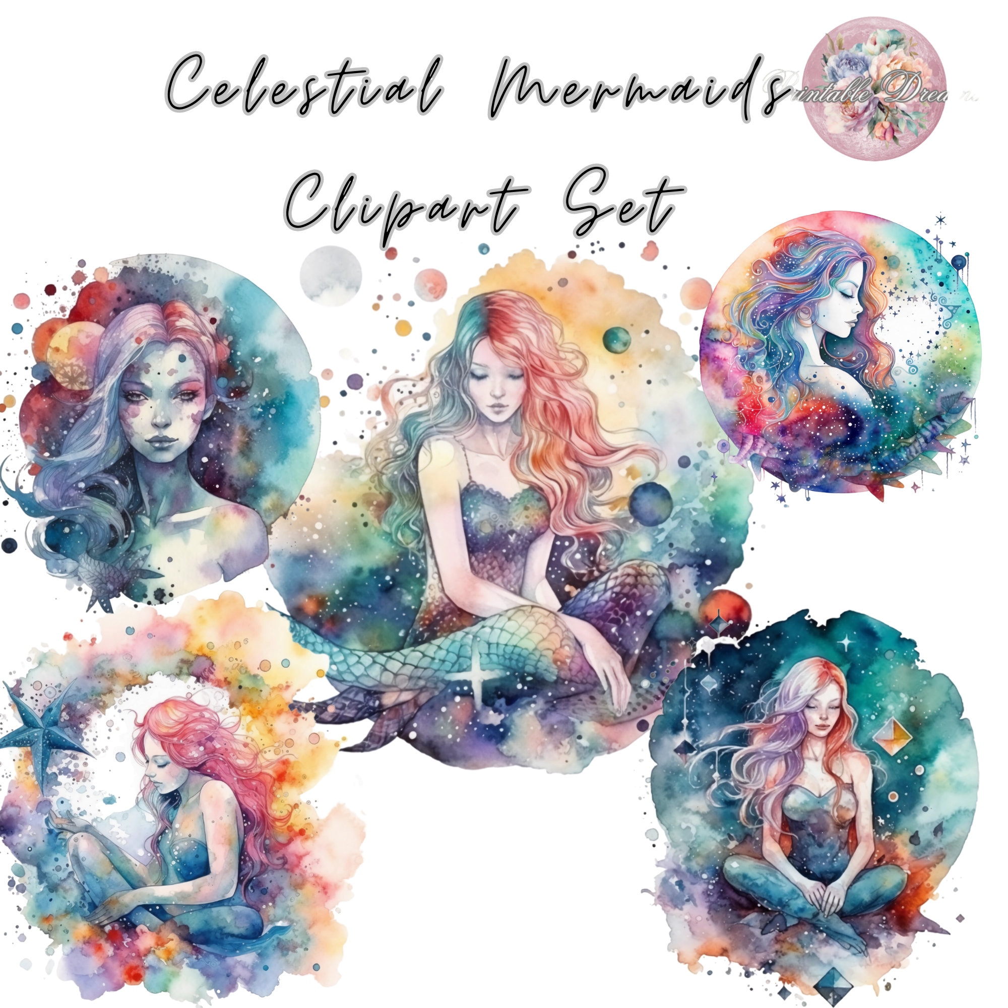 Celestial Mermaid Clipart Set Watercolor Galaxy Mermaid Png - Etsy Canada