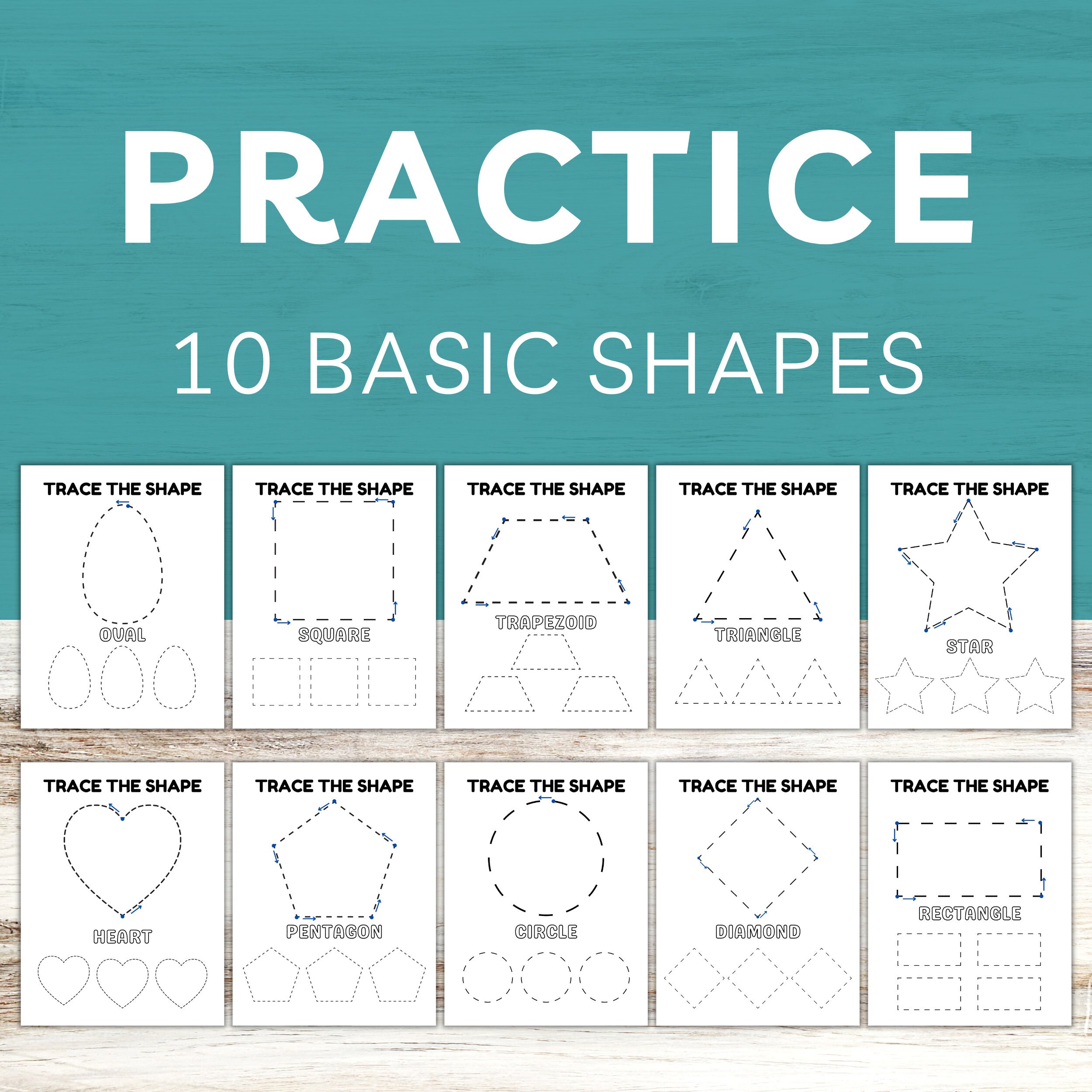 10 Printable Shape Tracing Worksheets, Geometric Shapes for Preschool ...