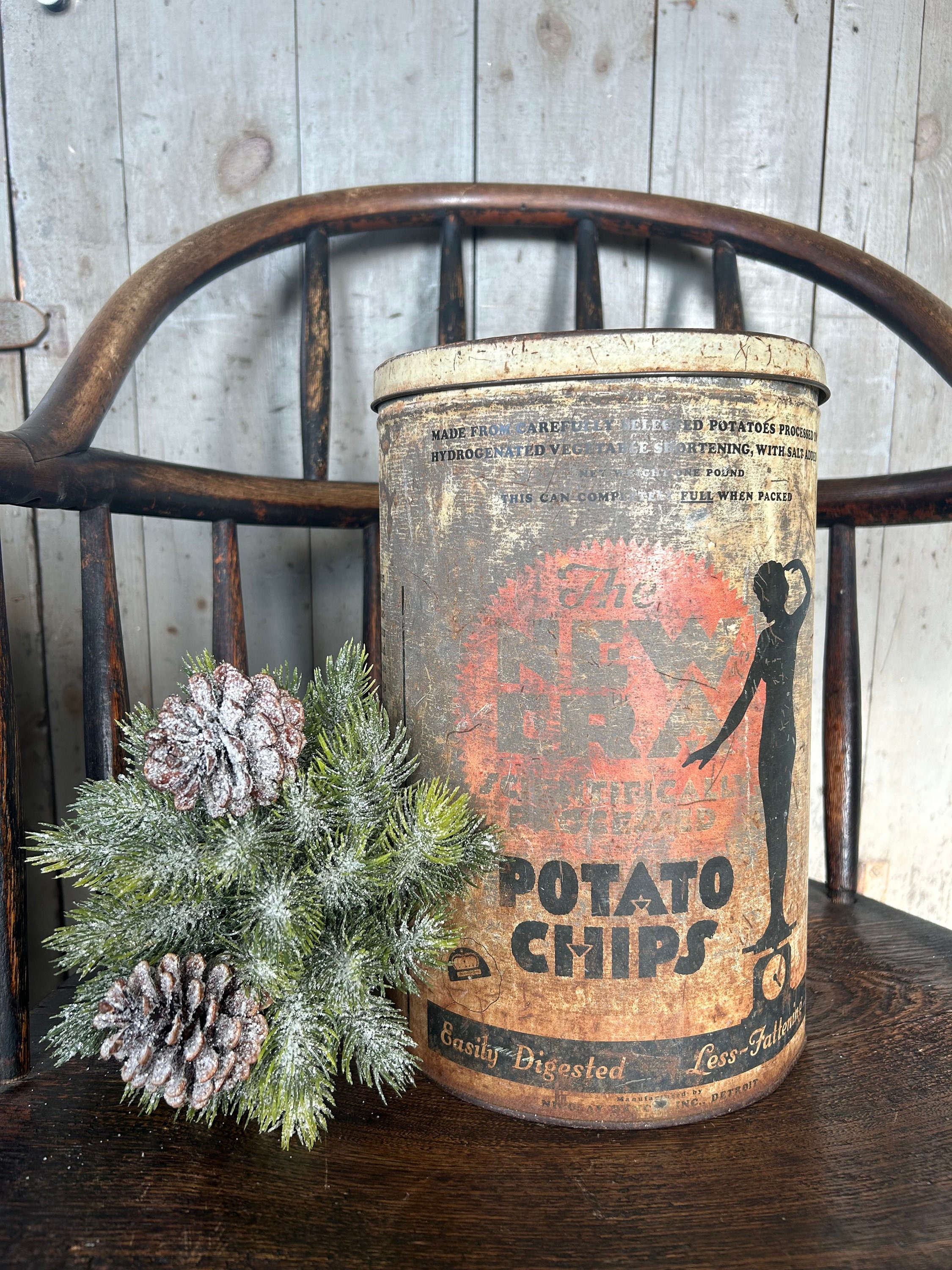 Vintage New Era Potato Chip Tin With Lid - Etsy