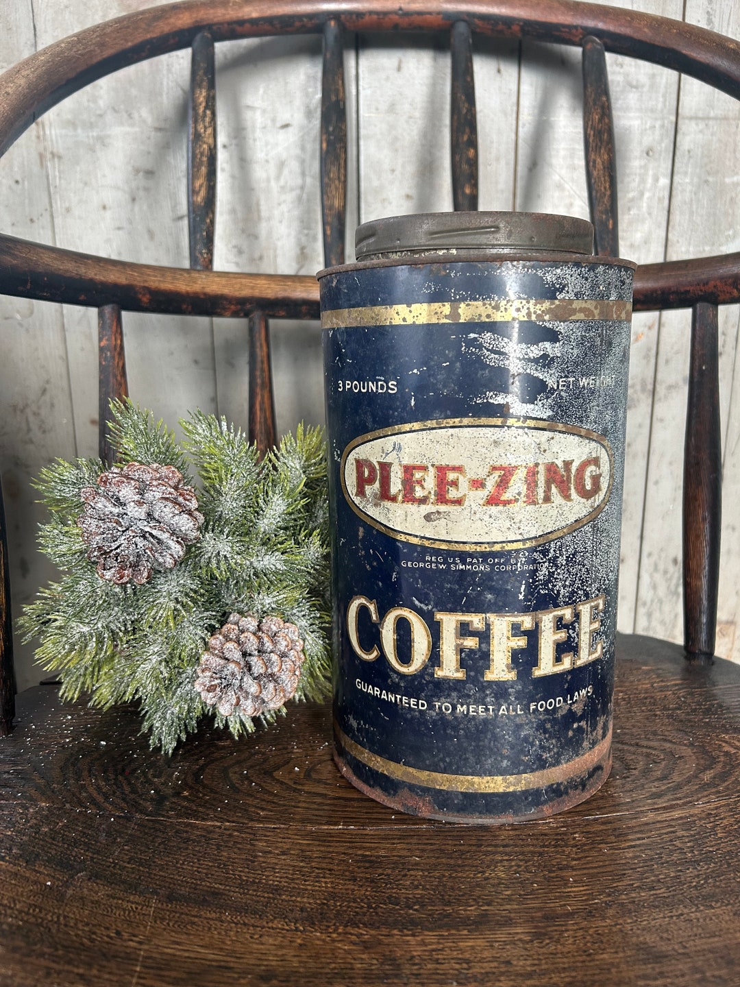 Antique PLEE-ZING Coffee Tin Can - Large 3lbs 9.75” | Vintage ...
