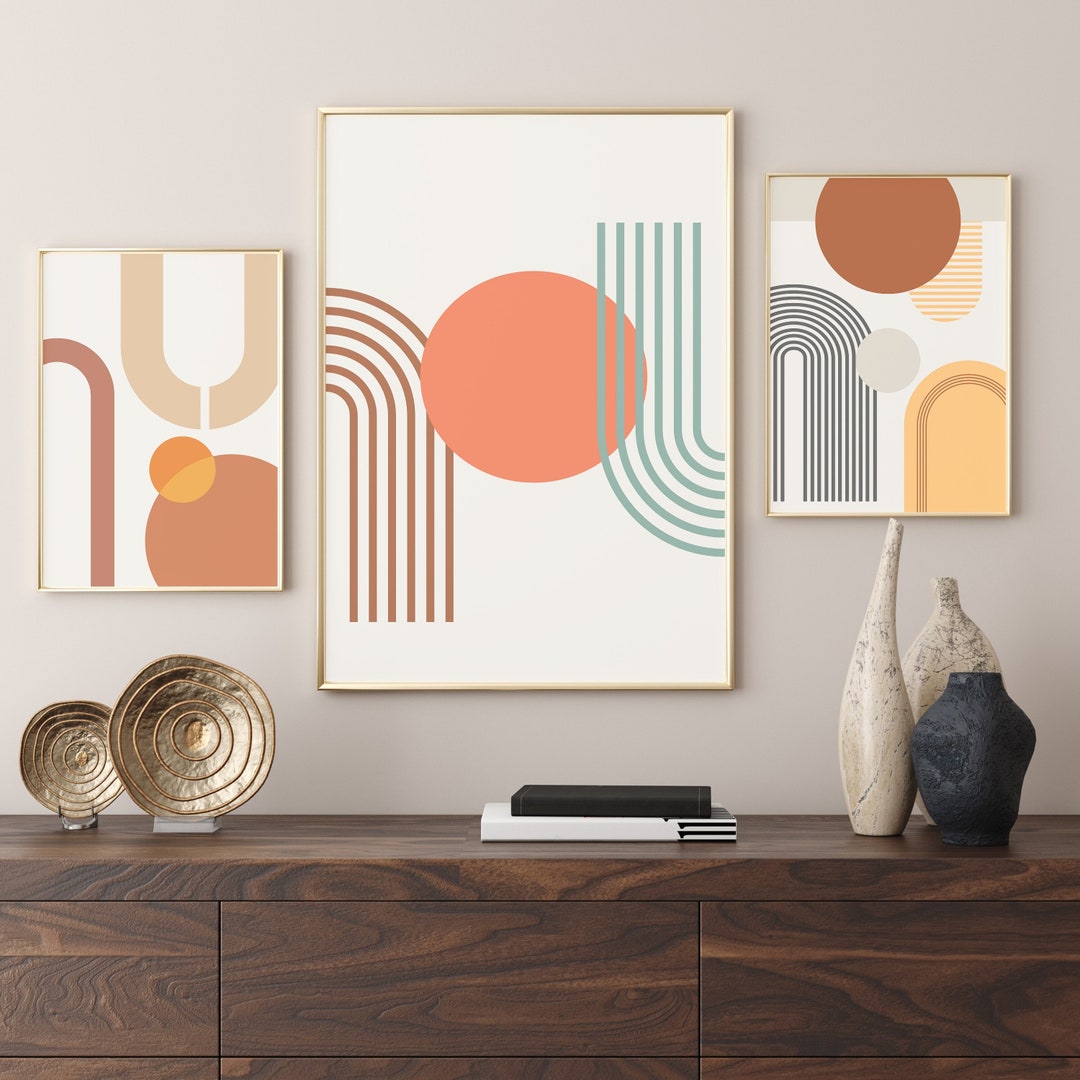 Boho Abstract Wall Art Prints Boho Wall Decor Set of 3 Boho Prints Mid ...