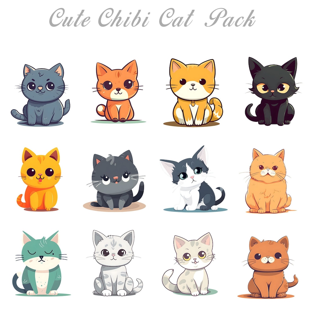 12 Cute Chibi Cat Clip Art Designs Etsy