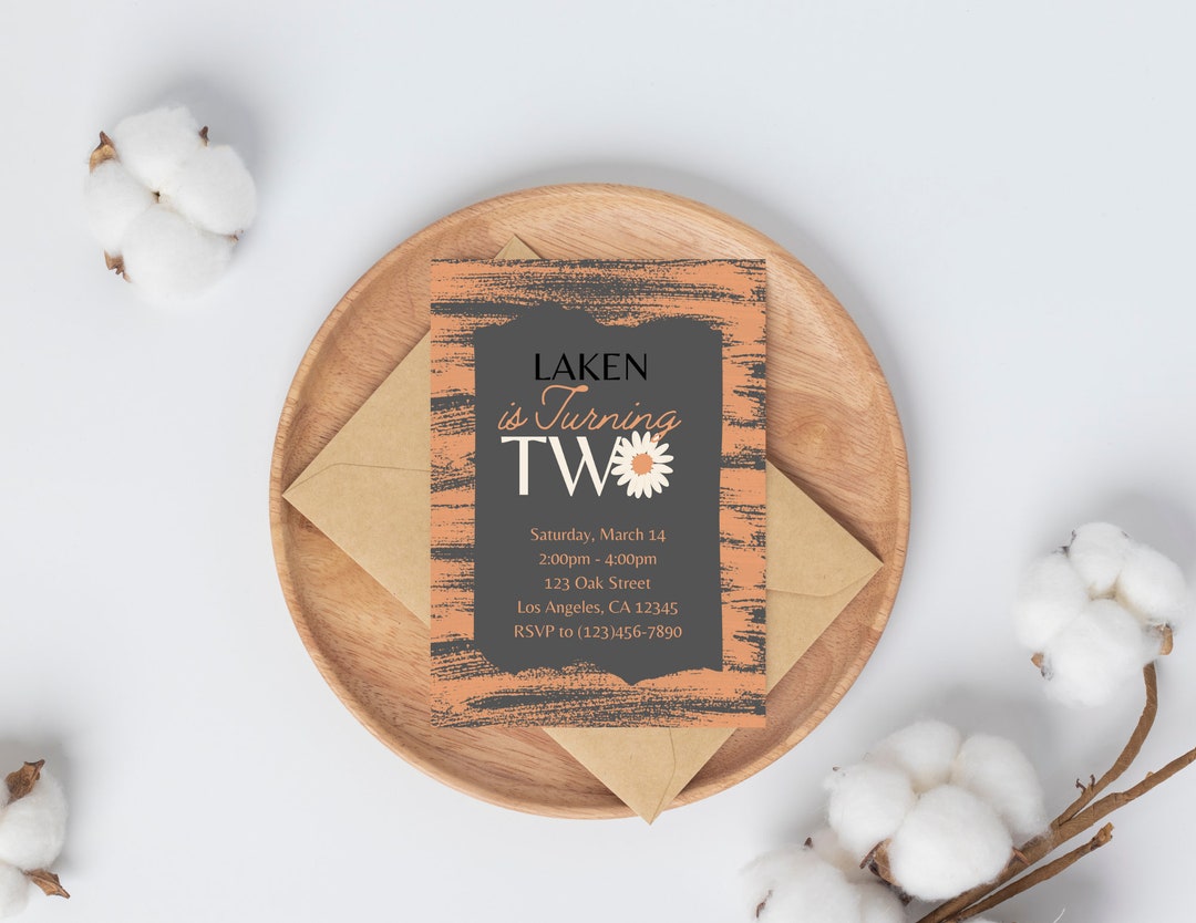 Dark Grey/rust Birthday Invitation Editable Canva Template - Etsy