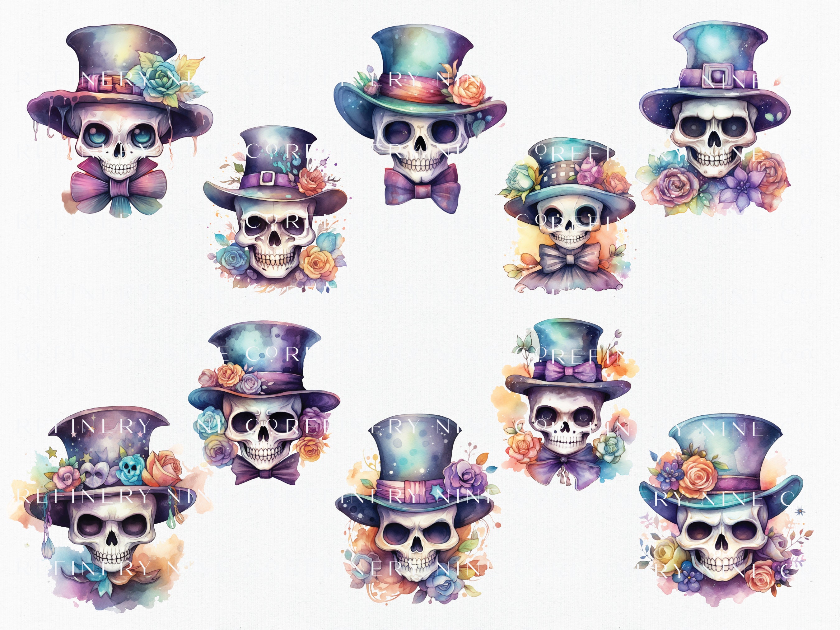 Rainbow Watercolor Skull Clipart Digital Watercolor Prints, Digital ...