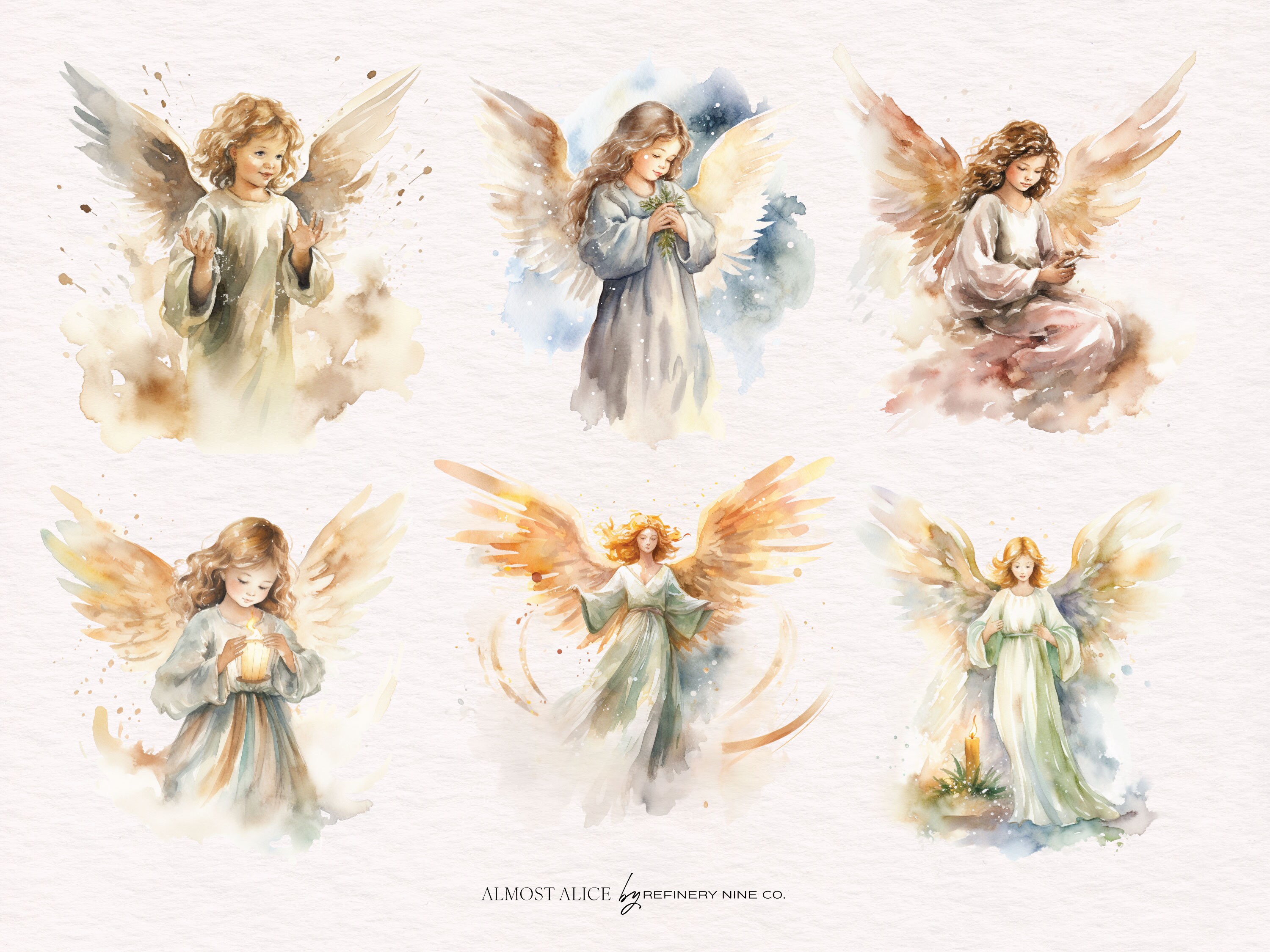 Watercolor Angels Clipart, Religious, Celestial, Holiday, Stationary ...
