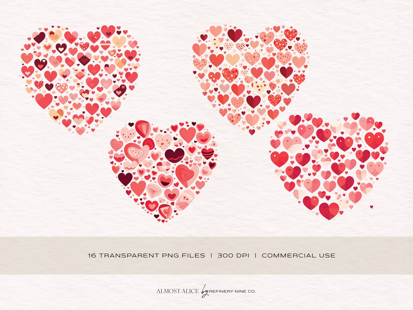 Valentine's Day Heart Clipart Bundle: Transparent PNG (commercial Use ...