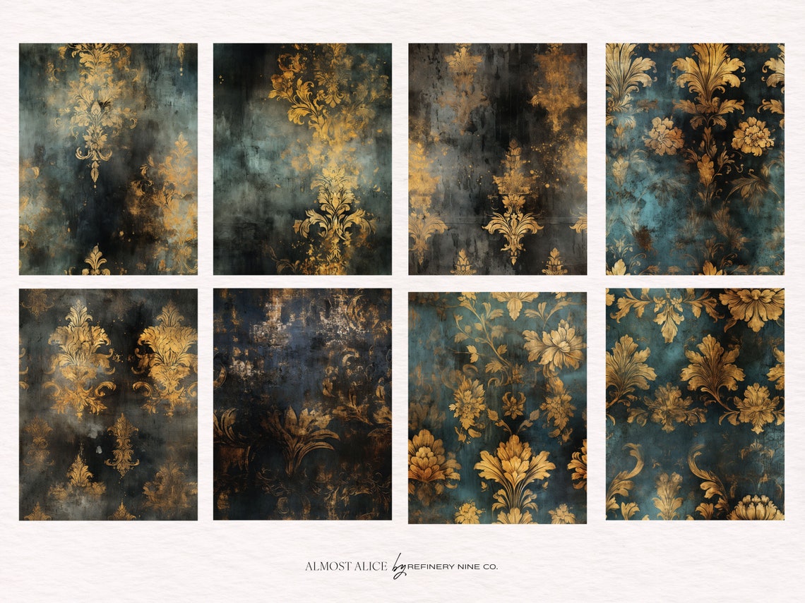Black & Gold Damask Digital Paper: Luxurious Scrapbook Patterns ...