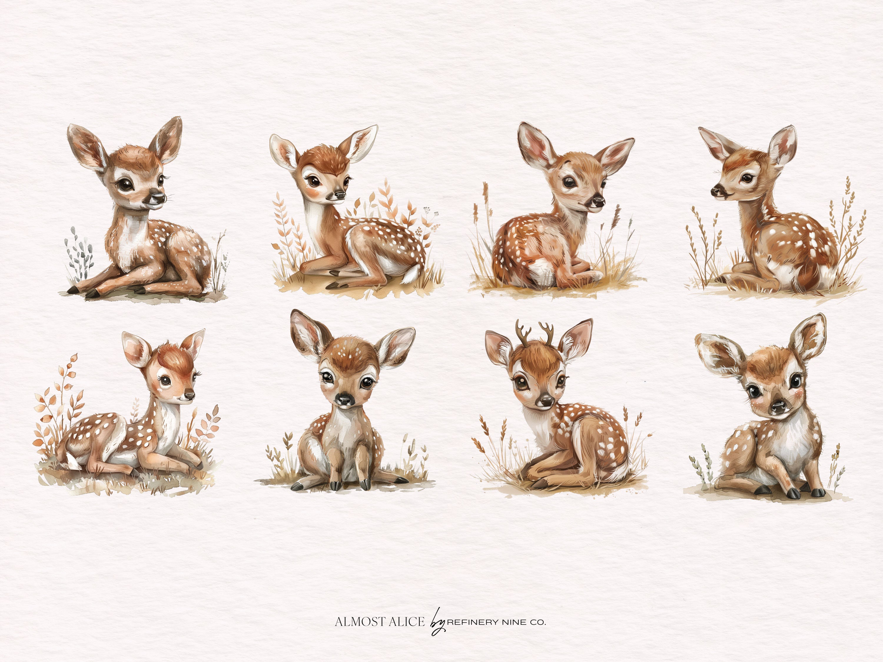 Baby Deer Watercolor Clipart, Animal Clipart, Stationery Design ...