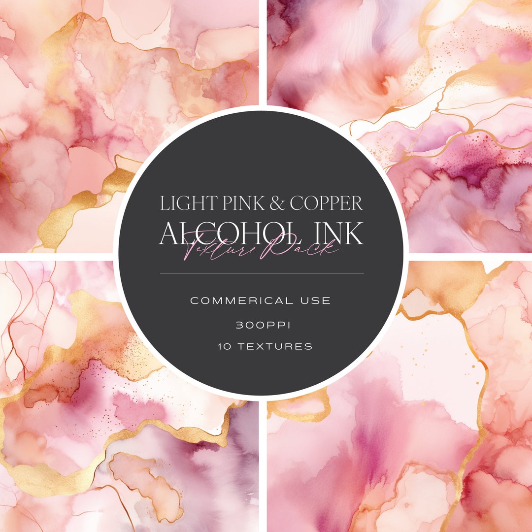 Pale Pink & Gold Alcohol Ink Textures: Transparent PNG Clipart (digital ...