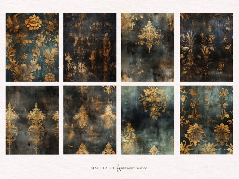 Black & Gold Damask Digital Paper: Luxurious Scrapbook Patterns ...