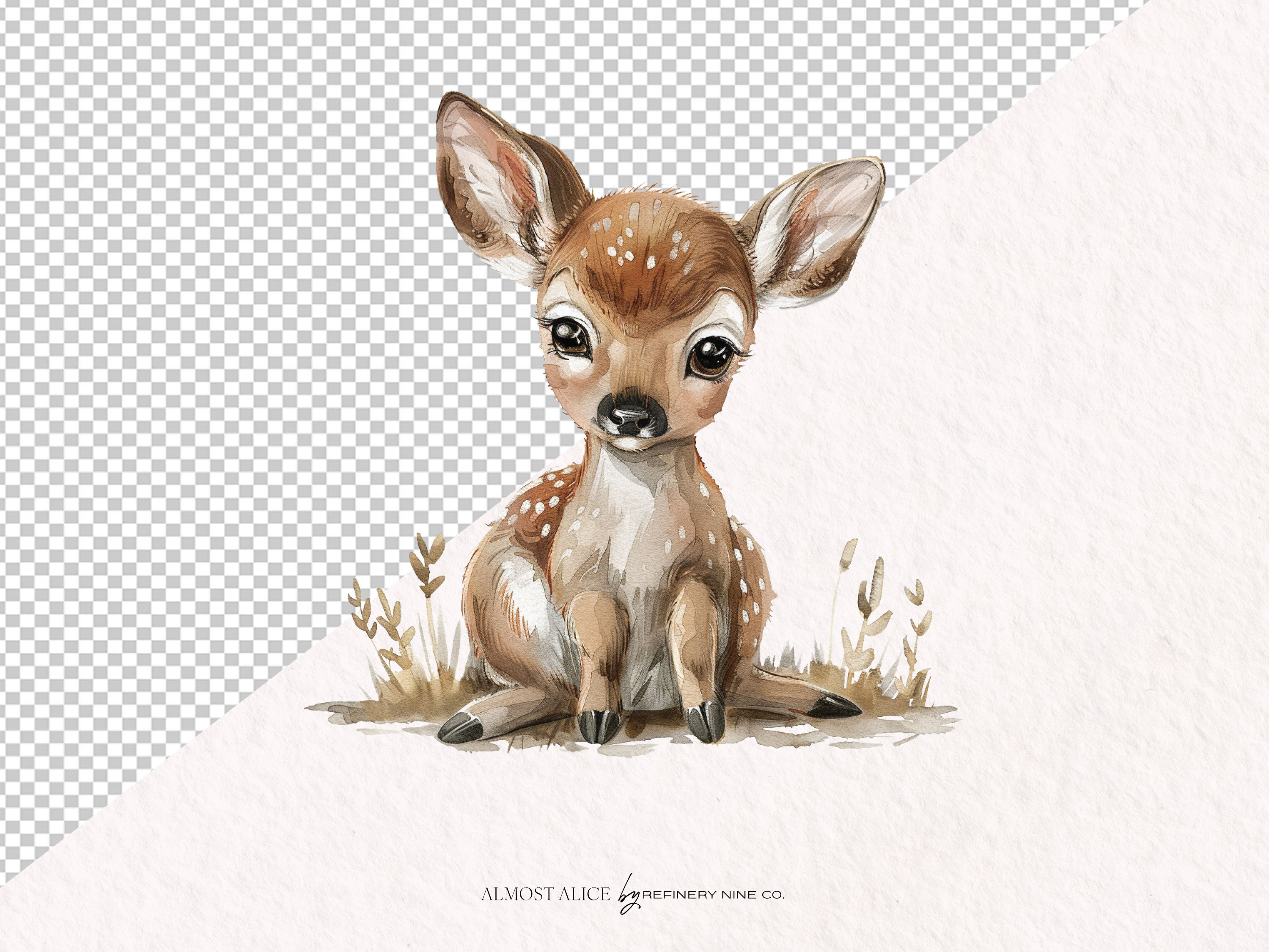 Baby Deer Watercolor Clipart, Animal Clipart, Stationery Design ...