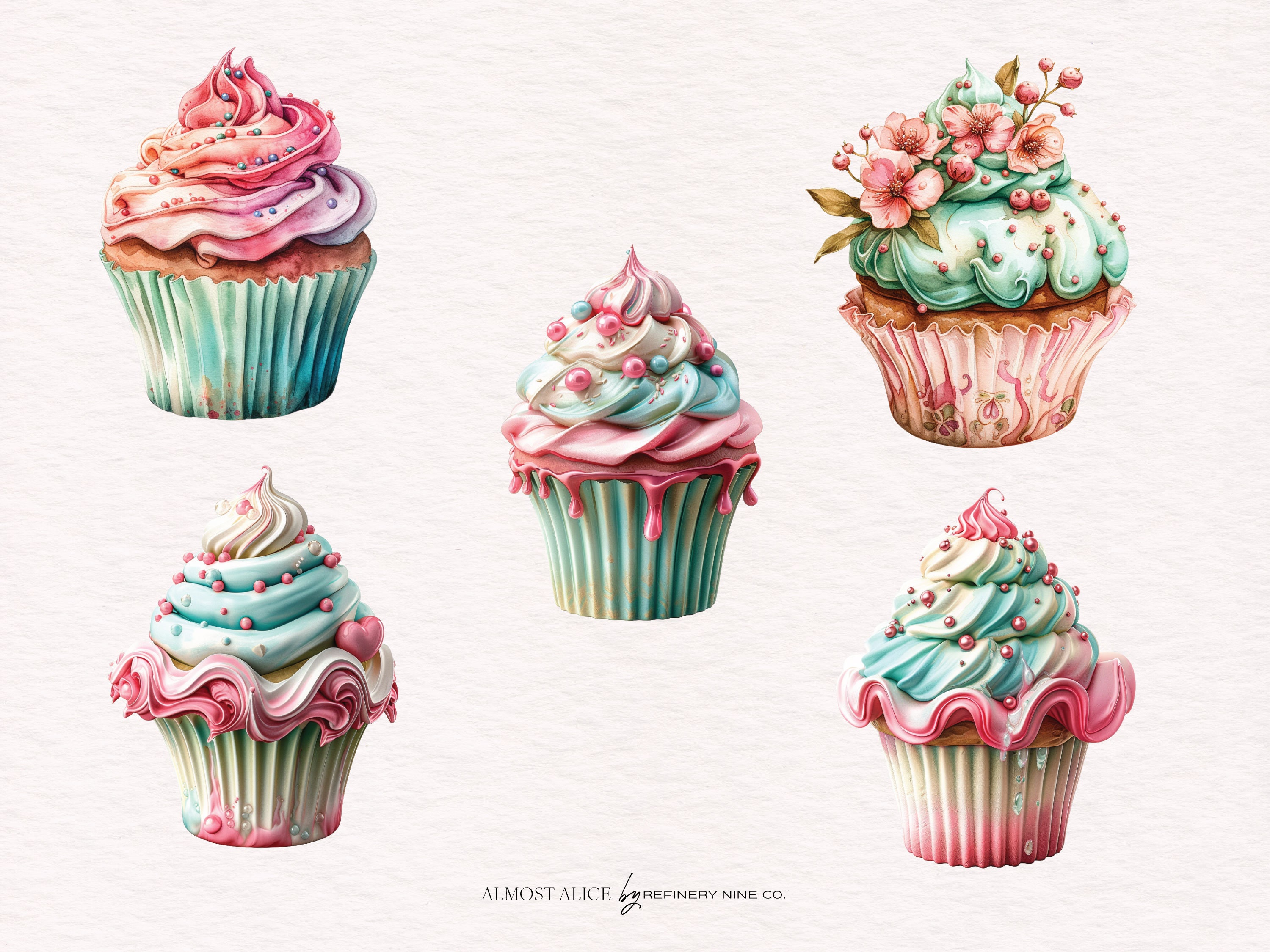 Rainbow Watercolor Cupcakes Clipart Perfect for Stationery, Crafting ...