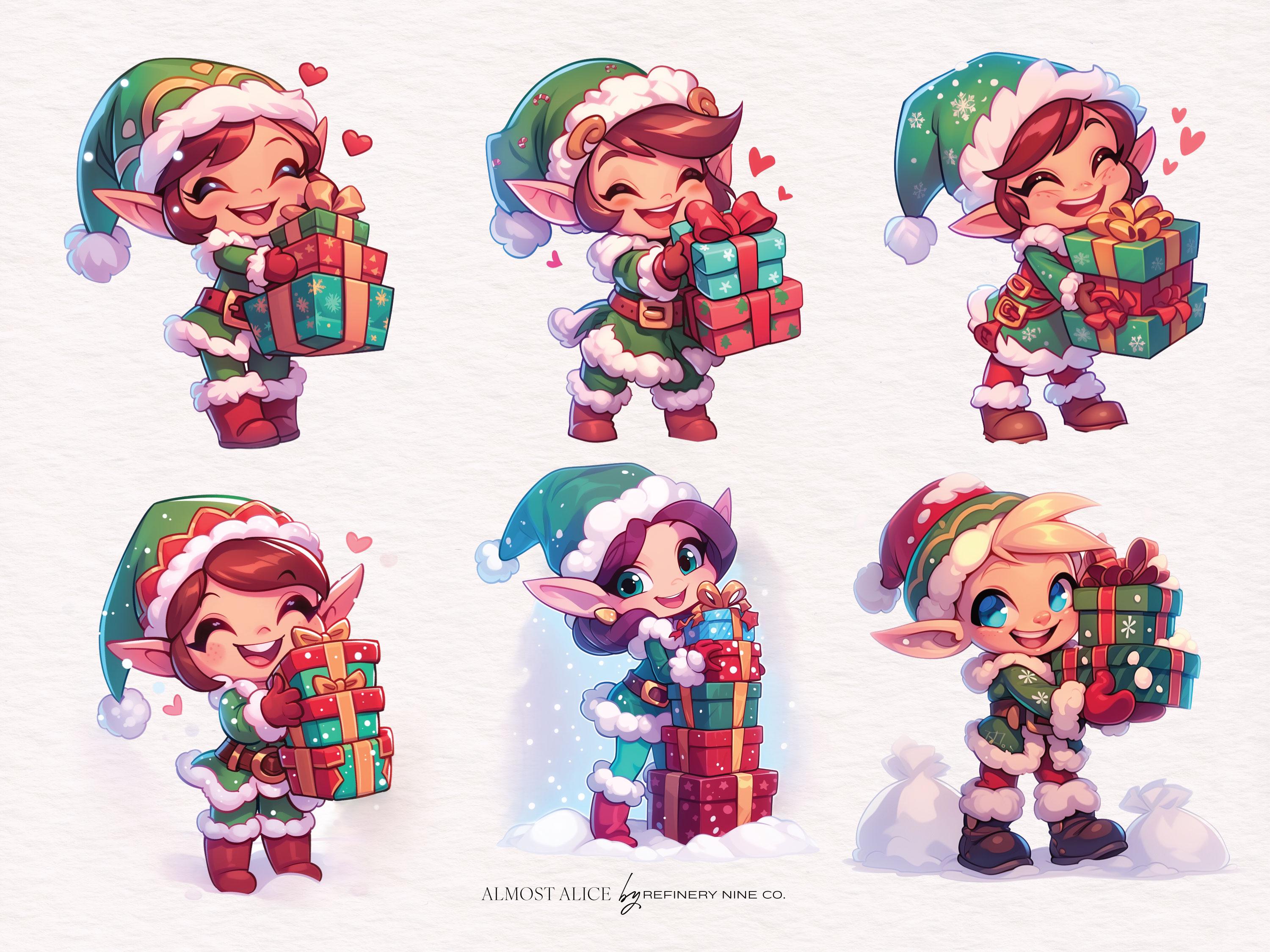 Watercolor Christmas Elves Clipart, Holiday PNG Stickers (commercial ...