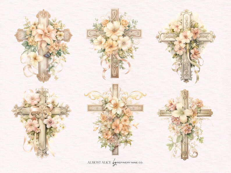 Beige Holiday Crosses Watercolor Clipart, Easter, Stationary, Communion ...