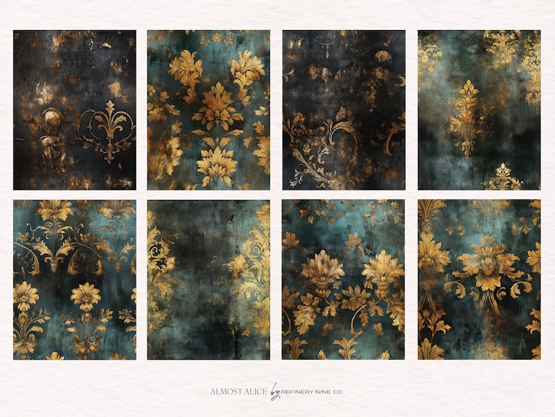 Black & Gold Damask Digital Paper: Luxurious Scrapbook Patterns ...