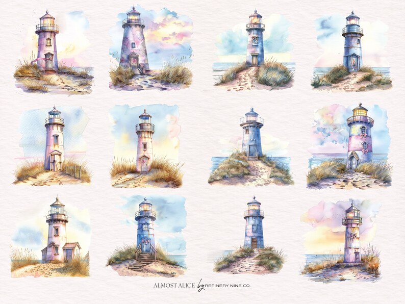 Watercolor Lighthouse Clipart, Scenery, Landscape, Stationary Design ...