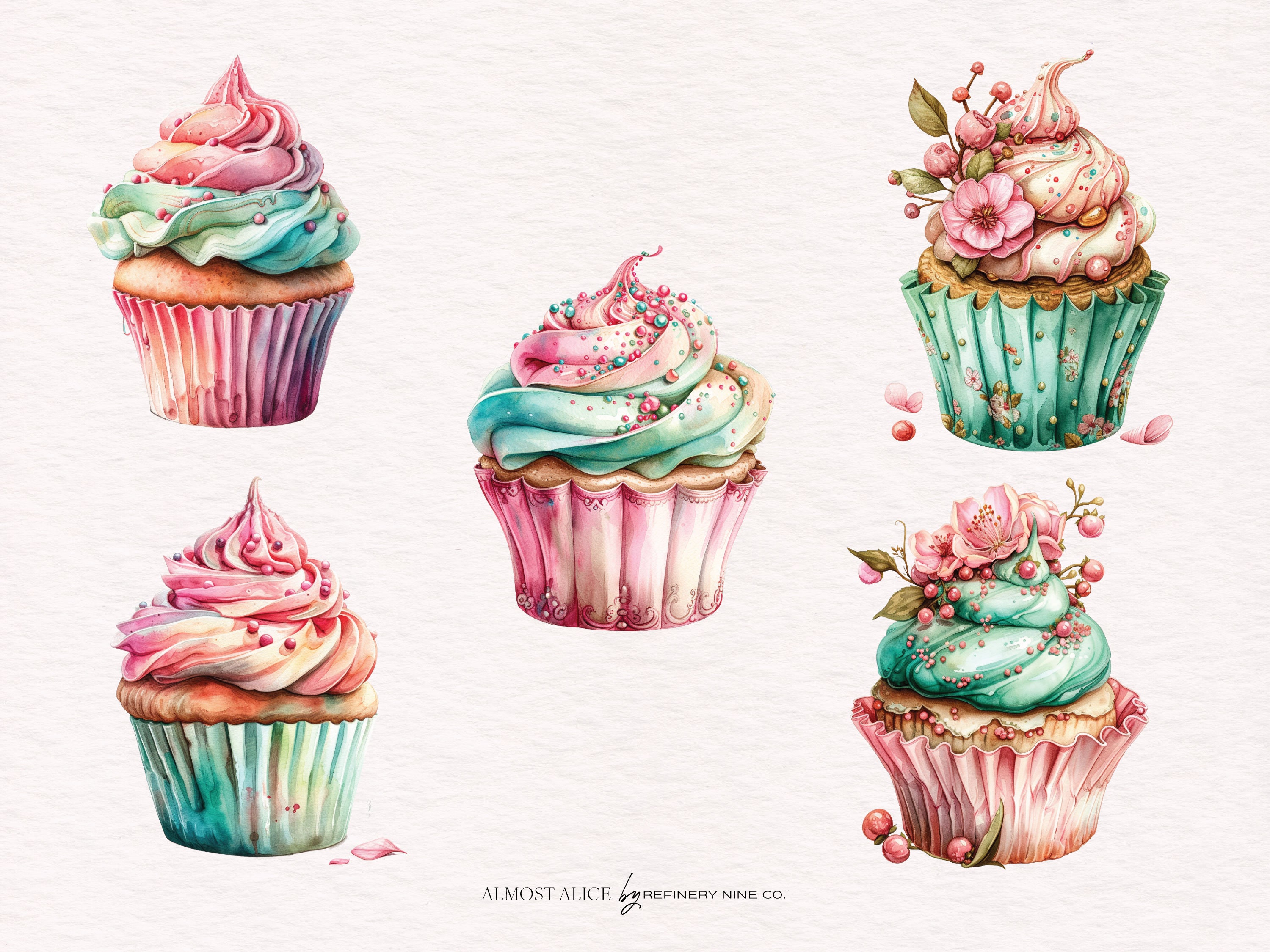 Rainbow Watercolor Cupcakes Clipart Perfect for Stationery, Crafting ...
