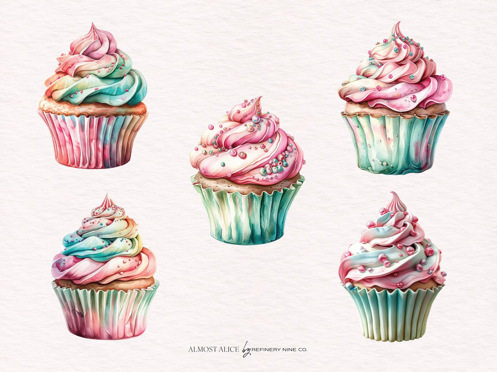 Rainbow Watercolor Cupcakes Clipart Perfect for Stationery, Crafting ...