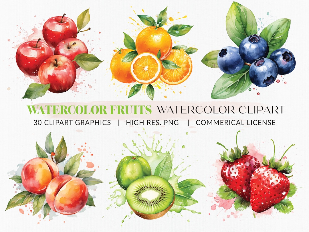Watercolor Fruits Clipart Halloween, Digital, Print, Planner Stickers ...