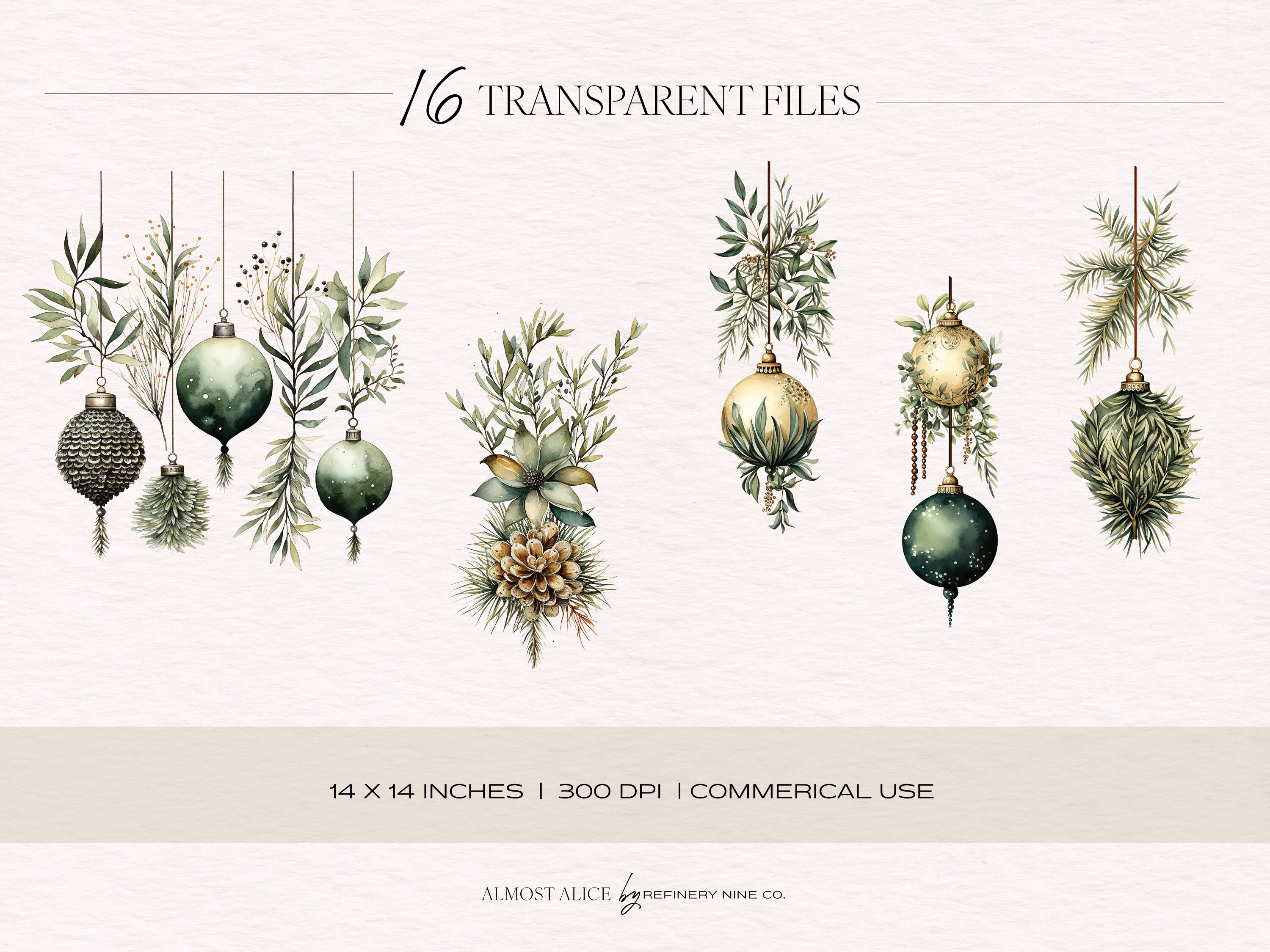 Dark Green Baubles, Watercolor Clipart, Christmas, Dark, Moody ...