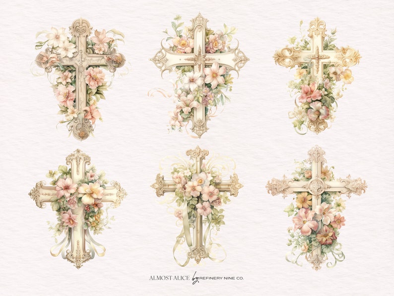 Beige Holiday Crosses Watercolor Clipart, Easter, Stationary, Communion ...